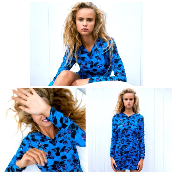 Zara | Dresses | Zara Draped Blue Floral Ruched Mini Dress Nwt | Poshmark